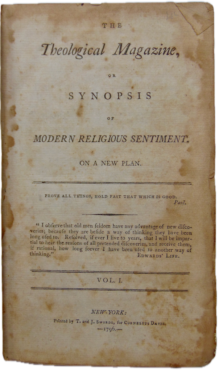 1796 The Theological Magazine, Cornelius Davis, New York, Volume One ...