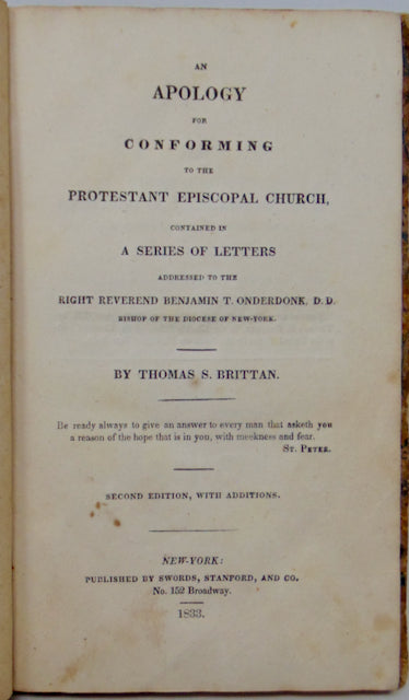 1833 Defense of the Protestant Episcipal Church, Thomas Brittan ...