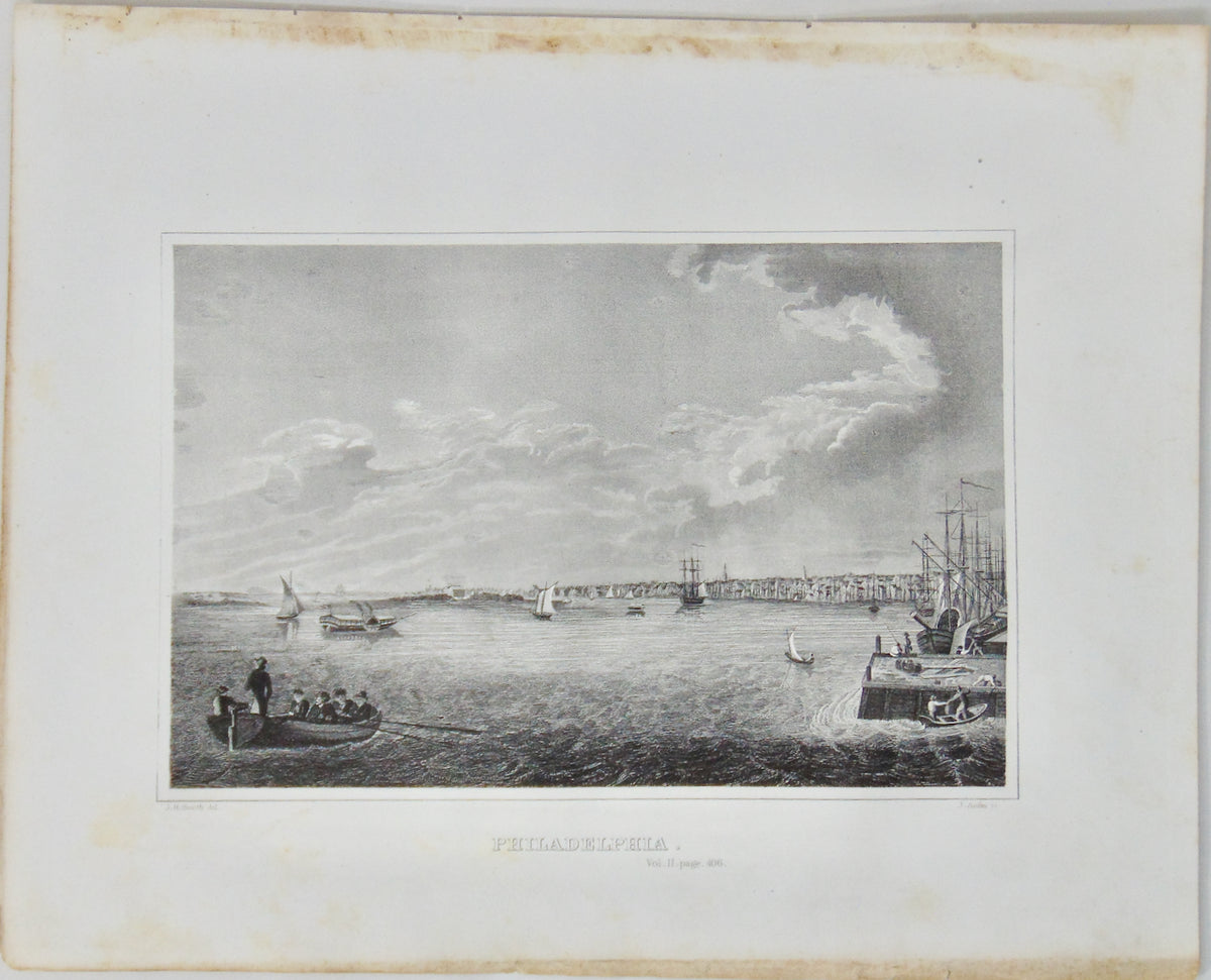 [ENGRAVING] Philadelphia with river in the foreground, sailing ships 1 ...